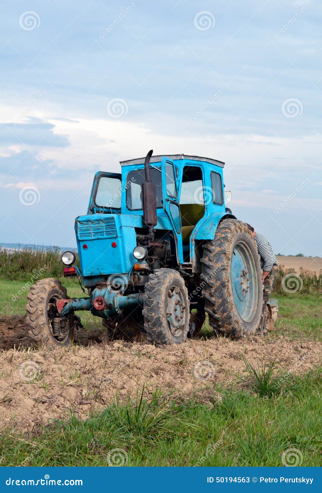 Blue old tractor stock image. Image of machine, meadow - 50194563