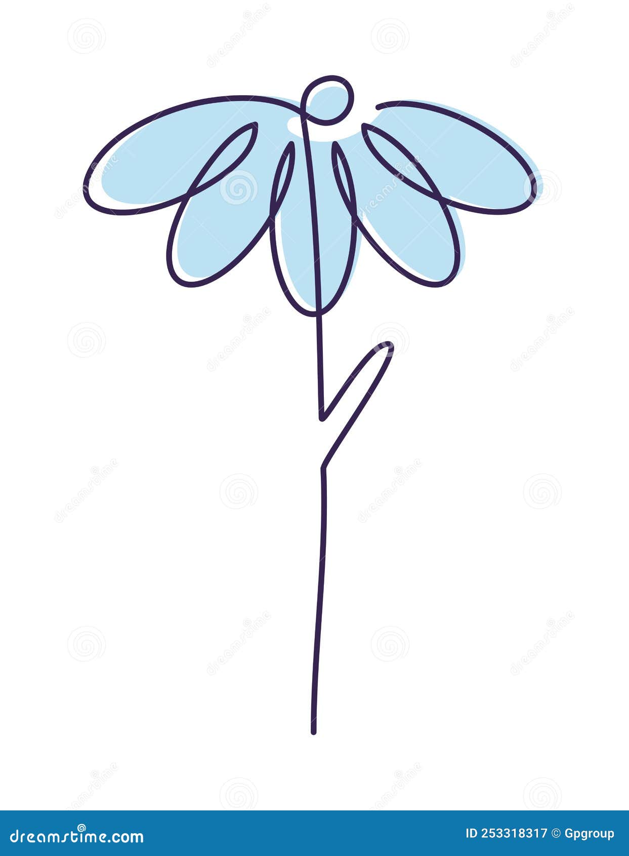 Blue one line flower stock vector. Illustration of plant - 253318317