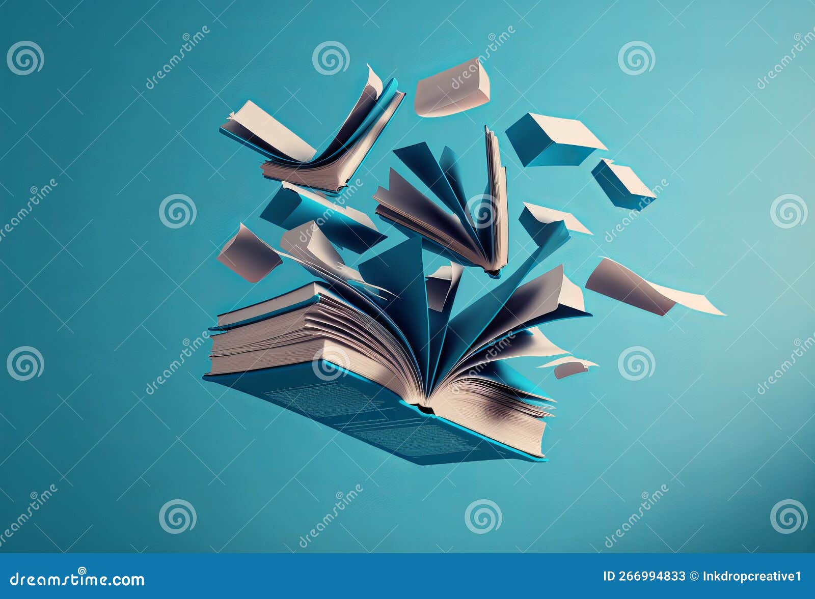 A Blue Open Book with Pages Flying from it. Generative Ai Stock ...