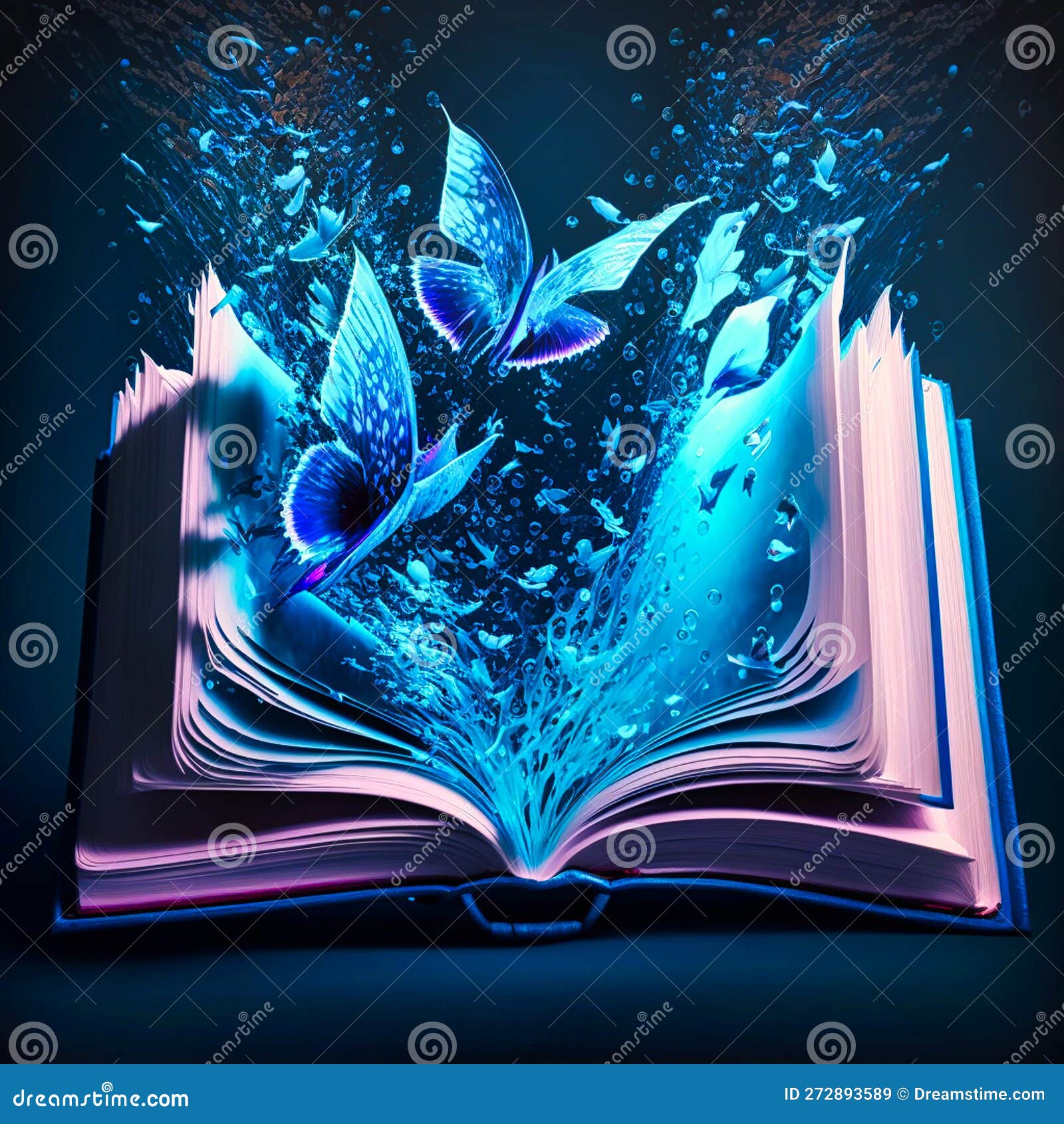A Blue Open Book with Pages Flying Out of it, Generative AI Stock ...