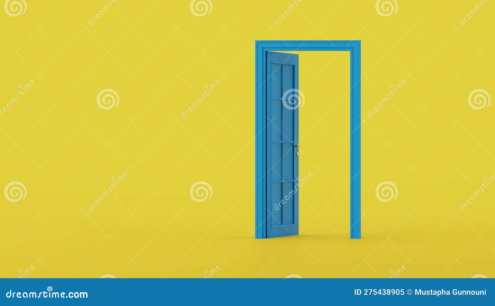 Blue Open Door Isolated on Yellow Background Stock Illustration ...