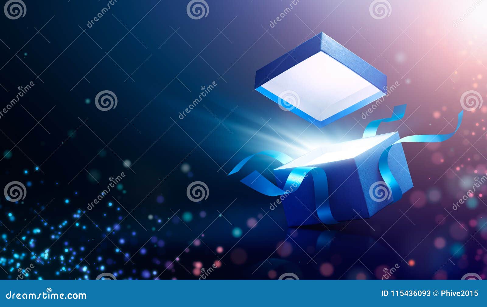 Blue Open Gift Box with Magical Light Stock Illustration - Illustration ...
