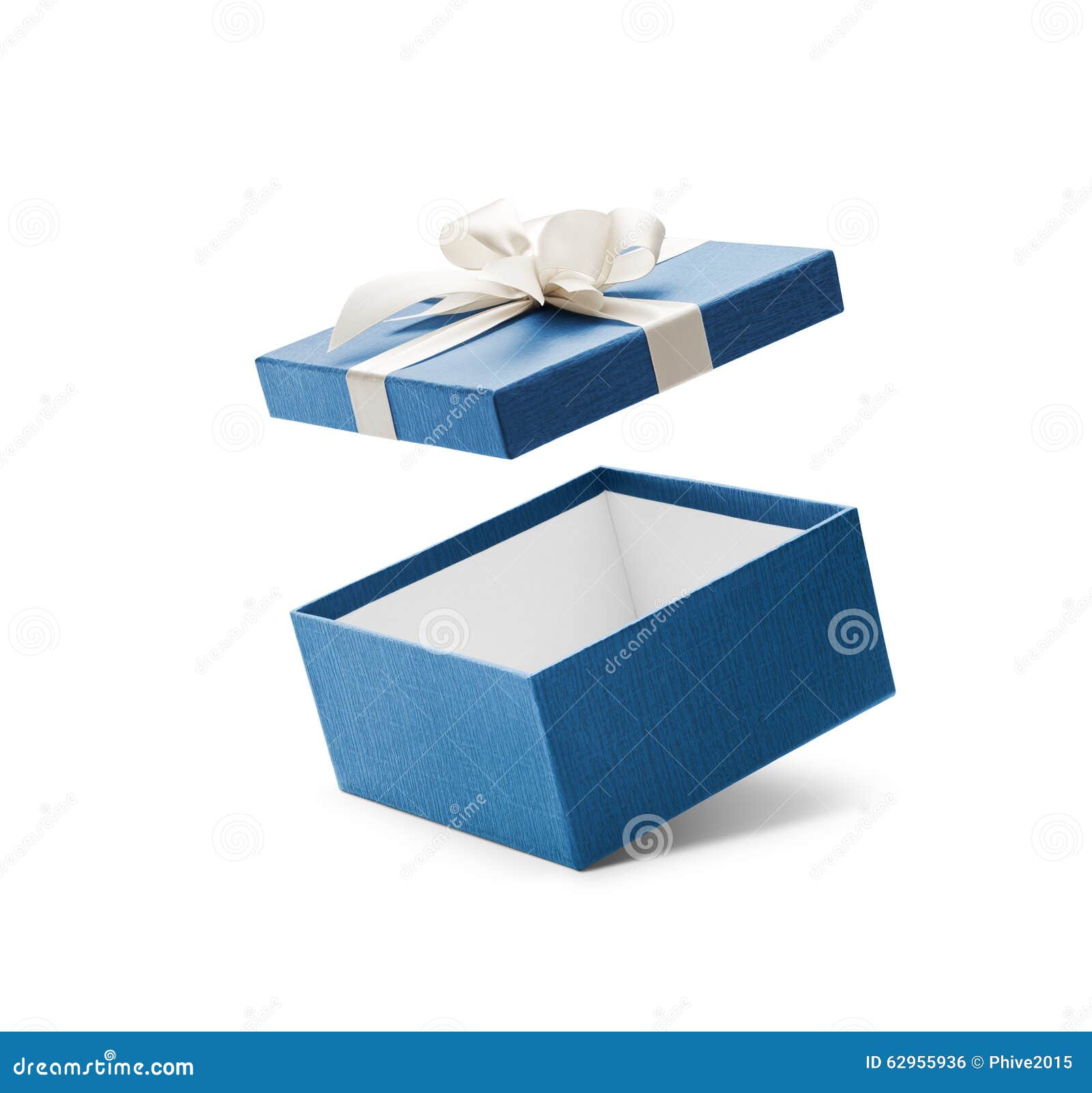 Blue Open Gift Box with White Bow Stock Photo - Image of wrap, object ...