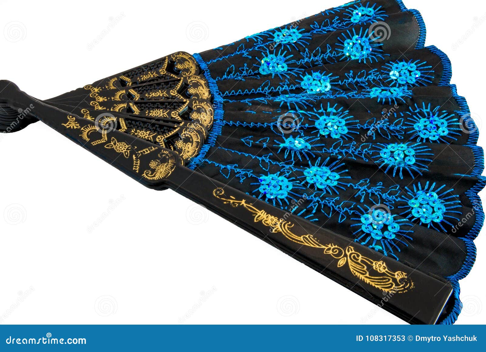 Blue Open Hand Fan on a White Background Stock Image - Image of ...