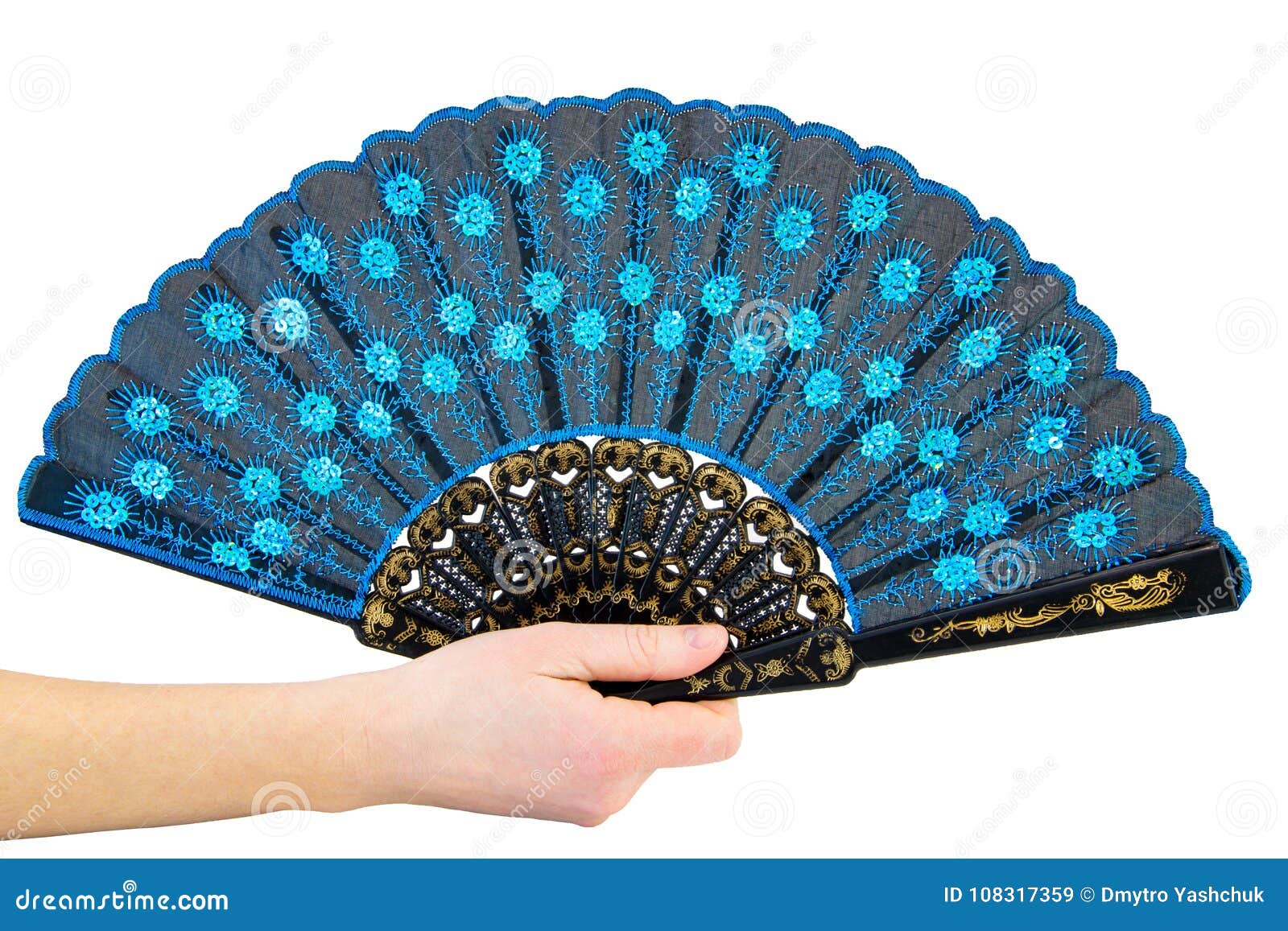 Blue Open Hand Fan on a White Background Stock Image - Image of empty ...