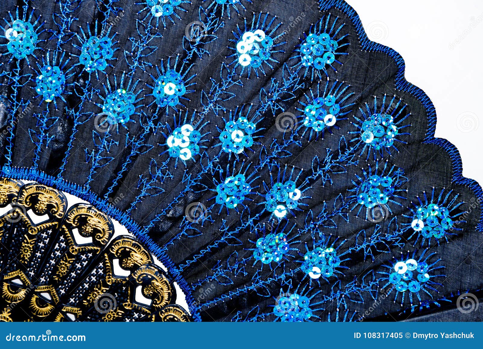 Blue Open Hand Fan on a White Background Stock Image - Image of asian ...