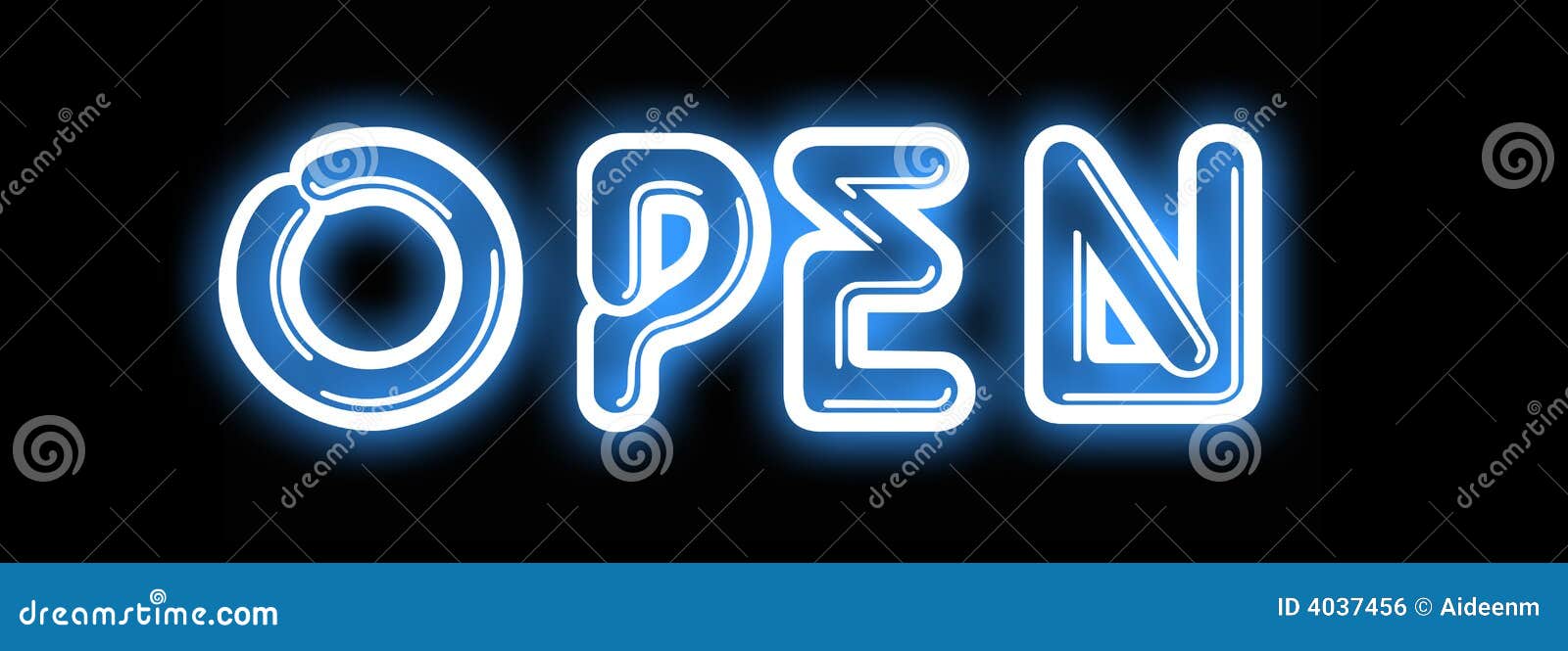Blue OPEN neon sign stock illustration. Illustration of pool - 4037456
