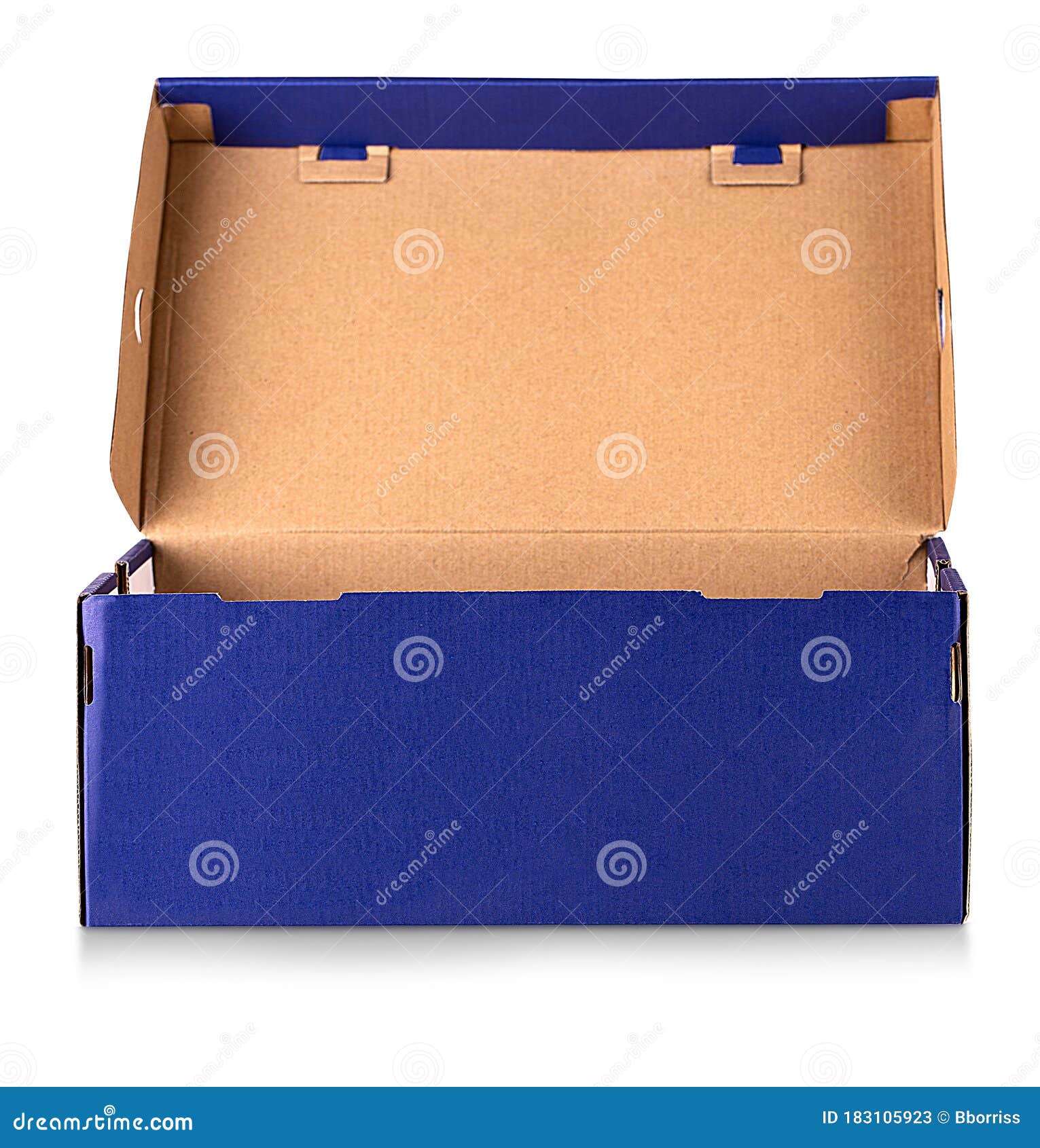 Blue Open Shoe Box Isolated on White Background Stock Image - Image of ...