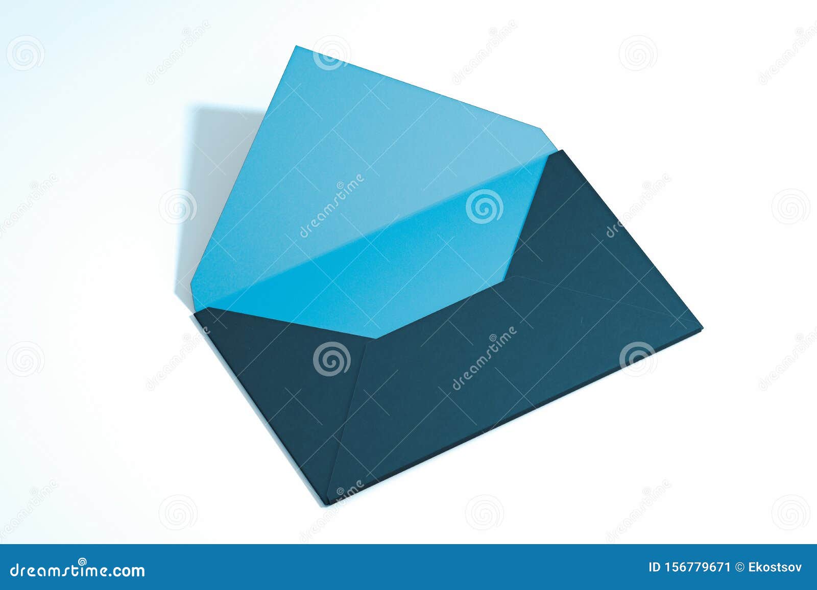 Blue Opened Blank Envelope Light Blue Inside Isolated on White ...