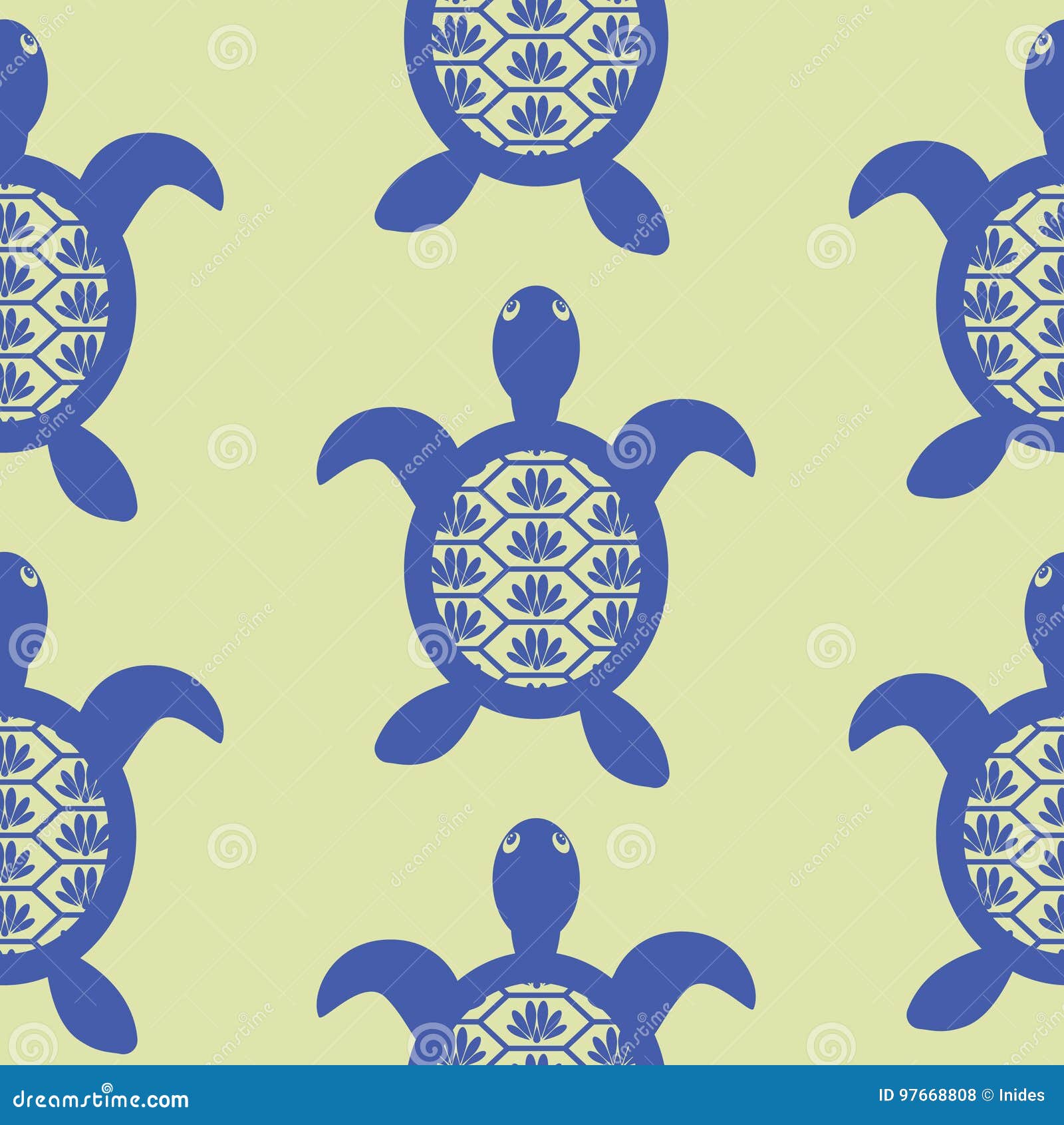 Blue Openwork Turtle Seamless Vector Green Pattern. Stock Vector ...