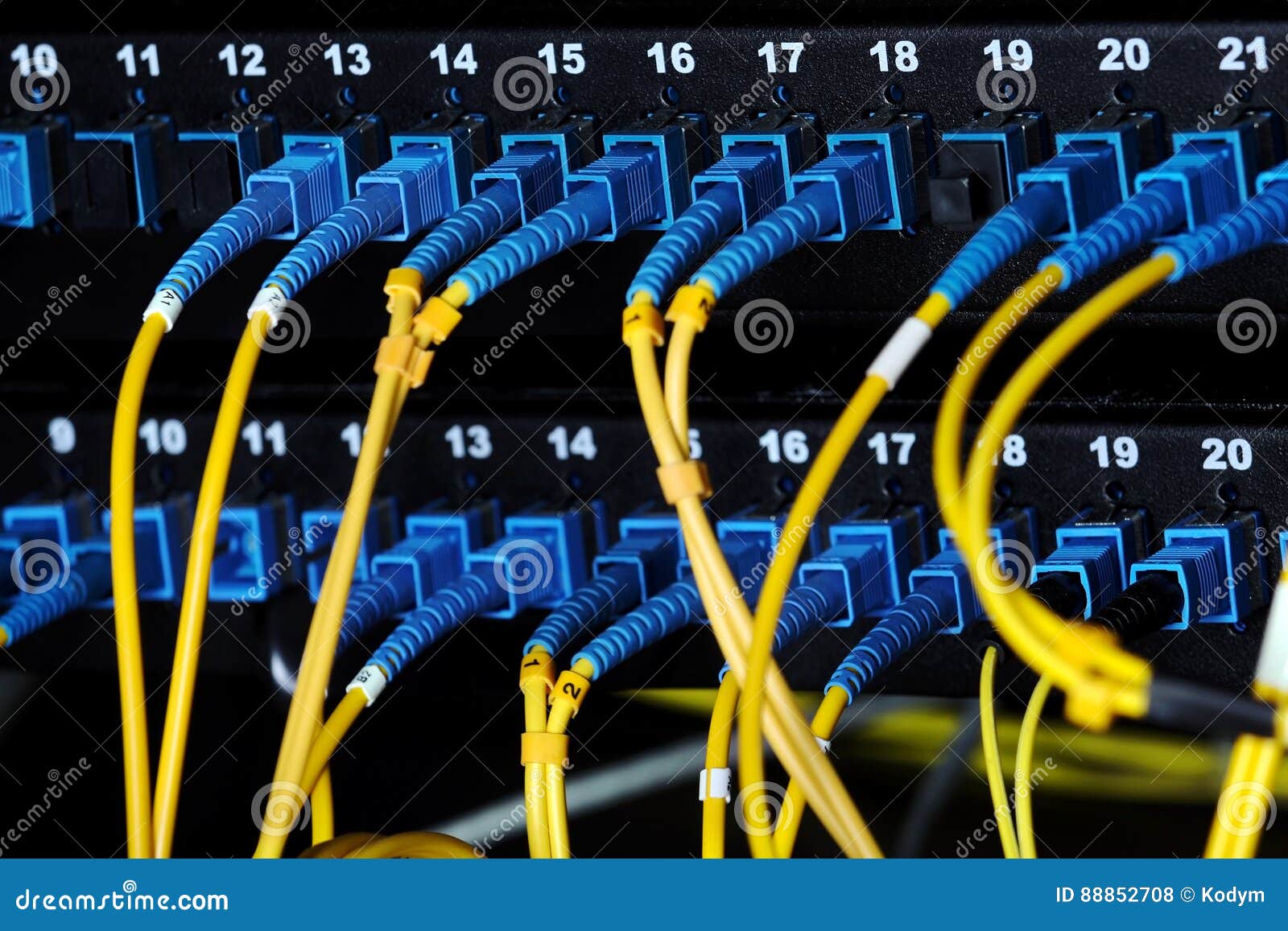 Blue Optical Connectors Switch on the Patch Panel Stock Photo - Image ...