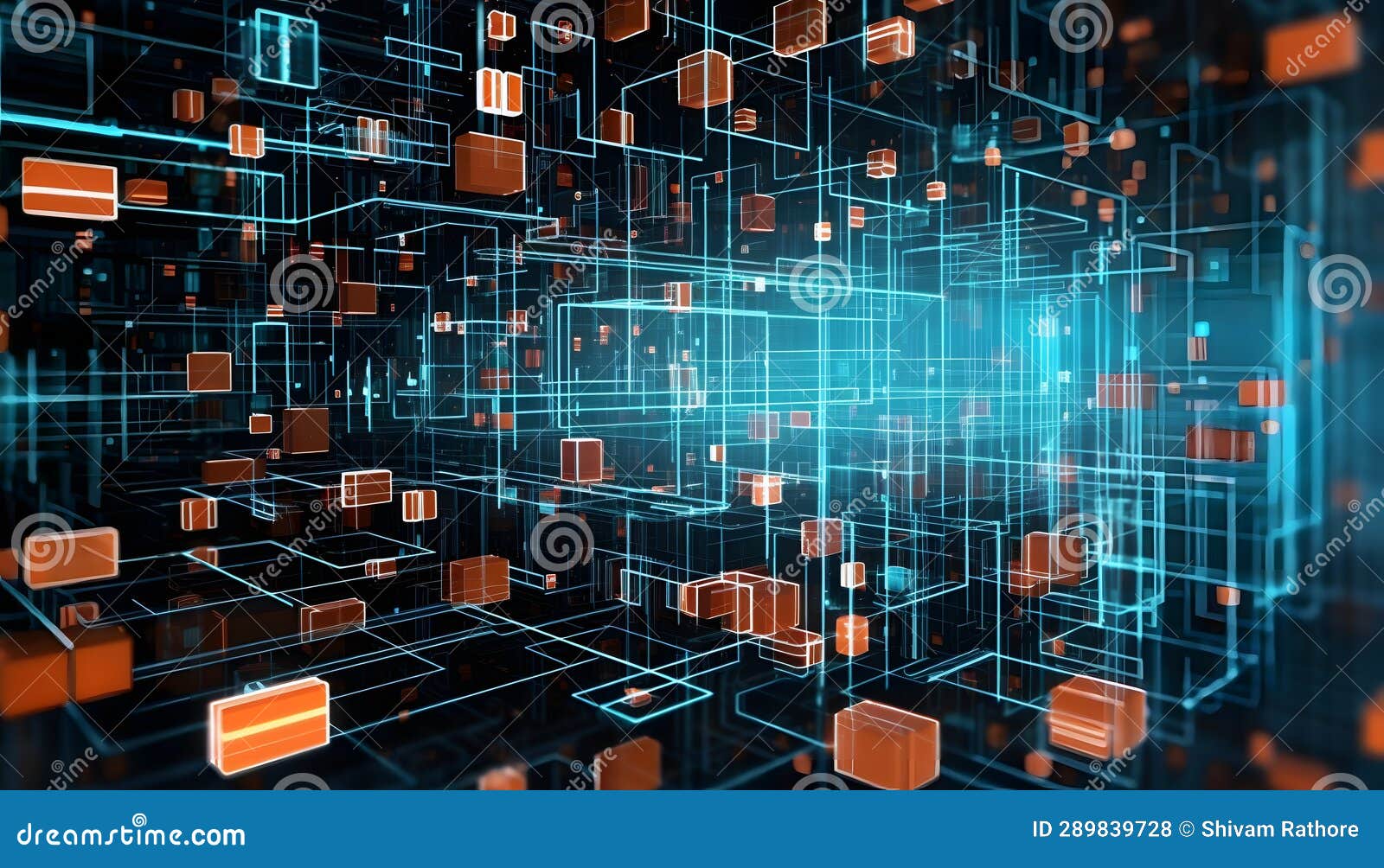 Abstract Background Cyber Data Connectivity of Blue and Orange Color ...