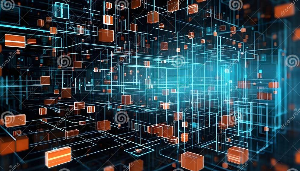 Abstract Background Cyber Data Connectivity of Blue and Orange Color ...