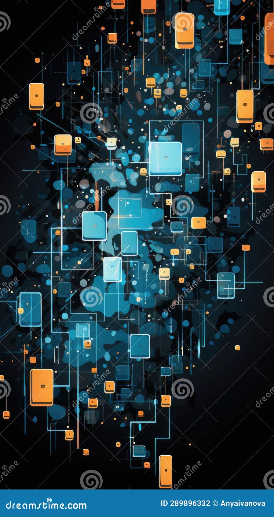 A Blue and Orange Abstract Background with Squares and Rectangles ...