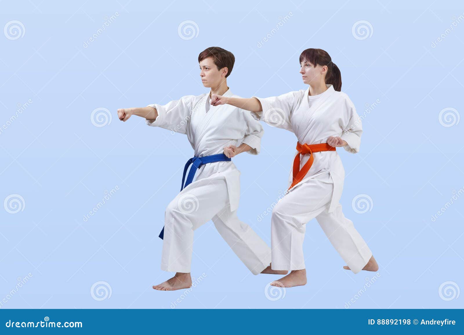 With Blue and Orange Belt Athletes Train Punch Arm Stock Photo - Image ...