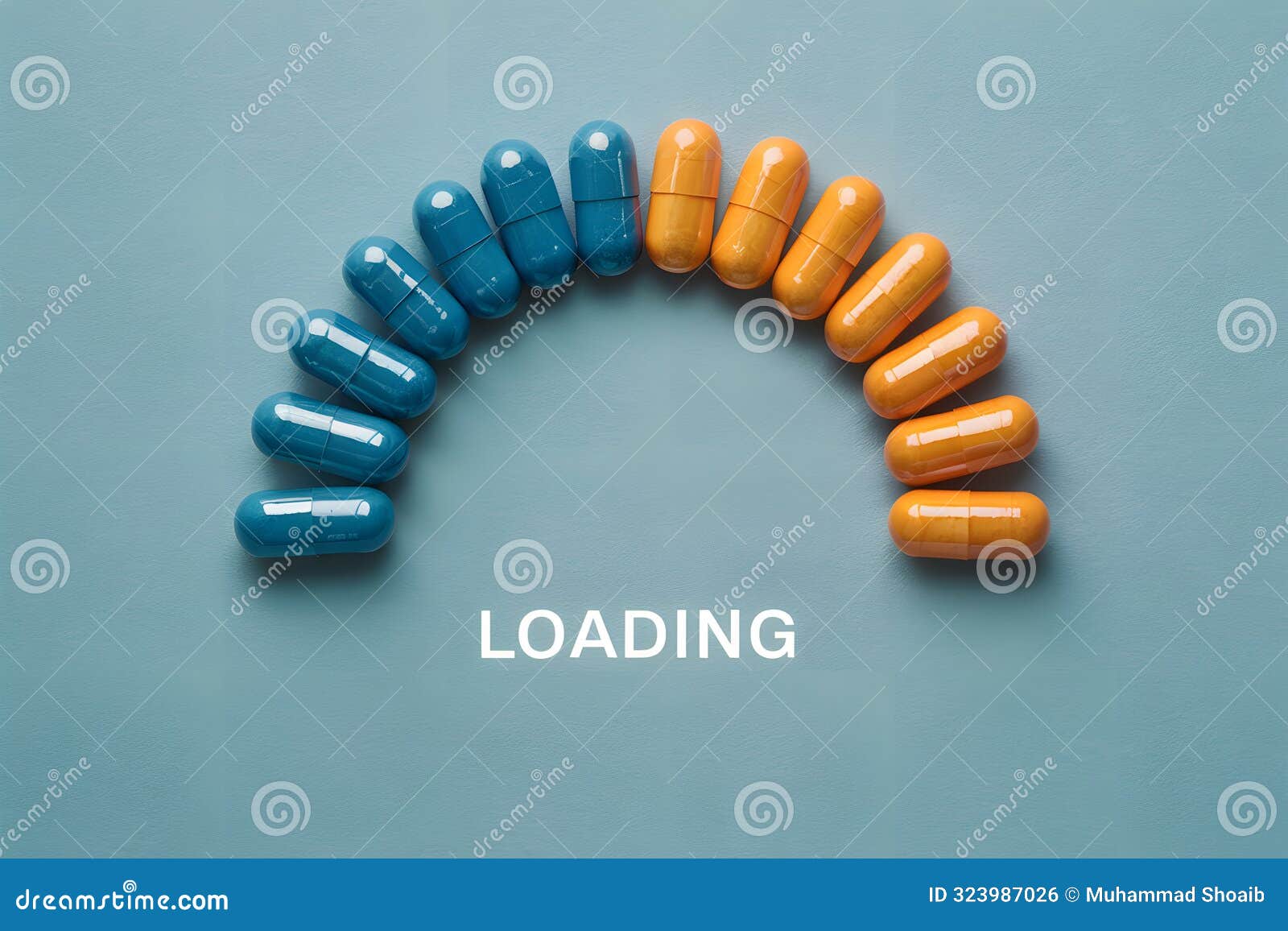Blue and Orange Capsules in Semi Circle, LOADING Text at Bottom Stock ...