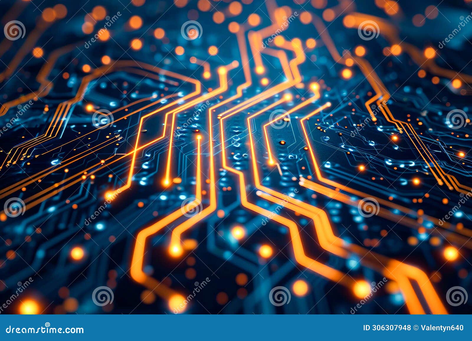Blue and Orange Circuit Board with Complex Design of Interconnected ...