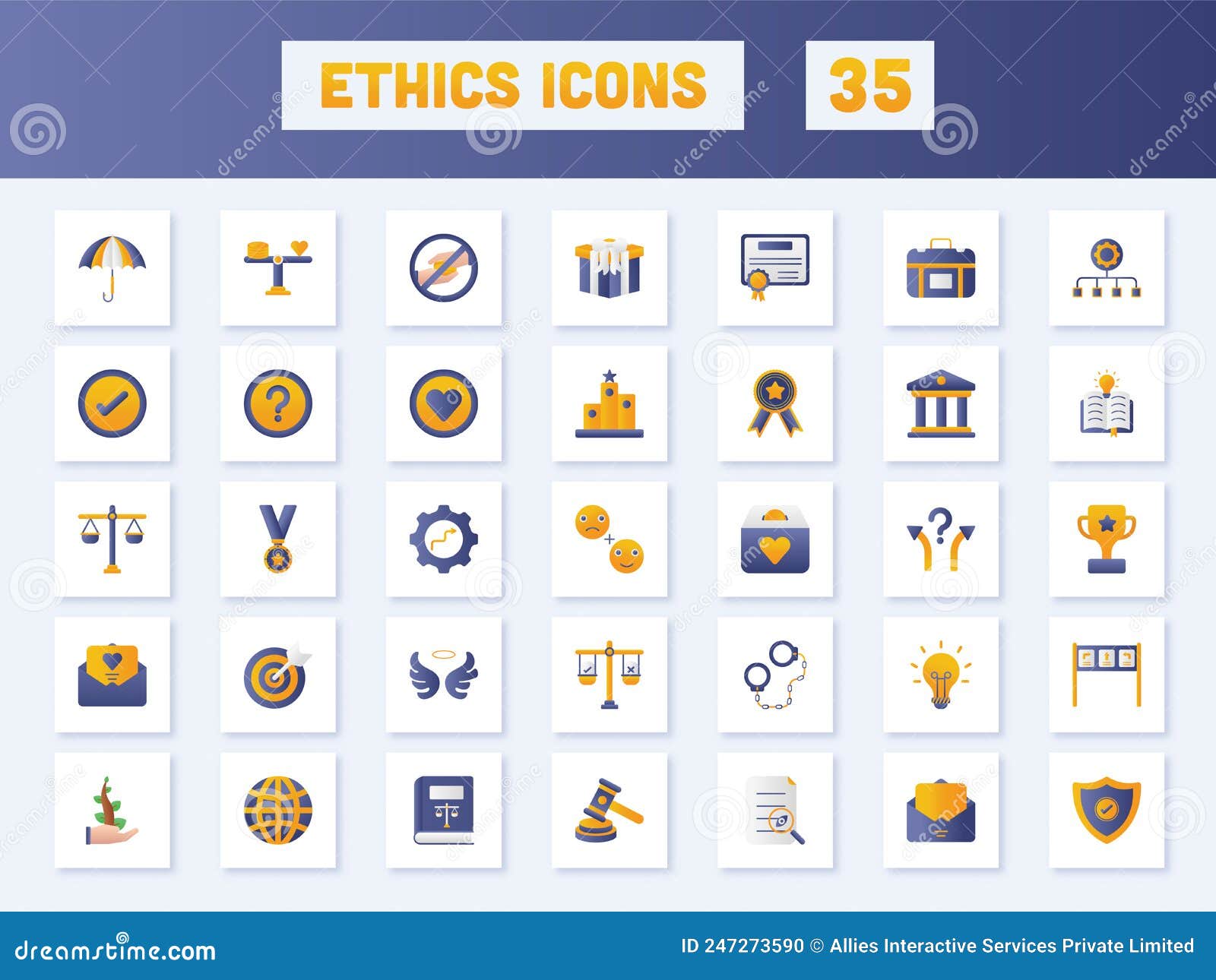Blue and Orange Color Set of Ethics Square Icons in Flat Stock ...