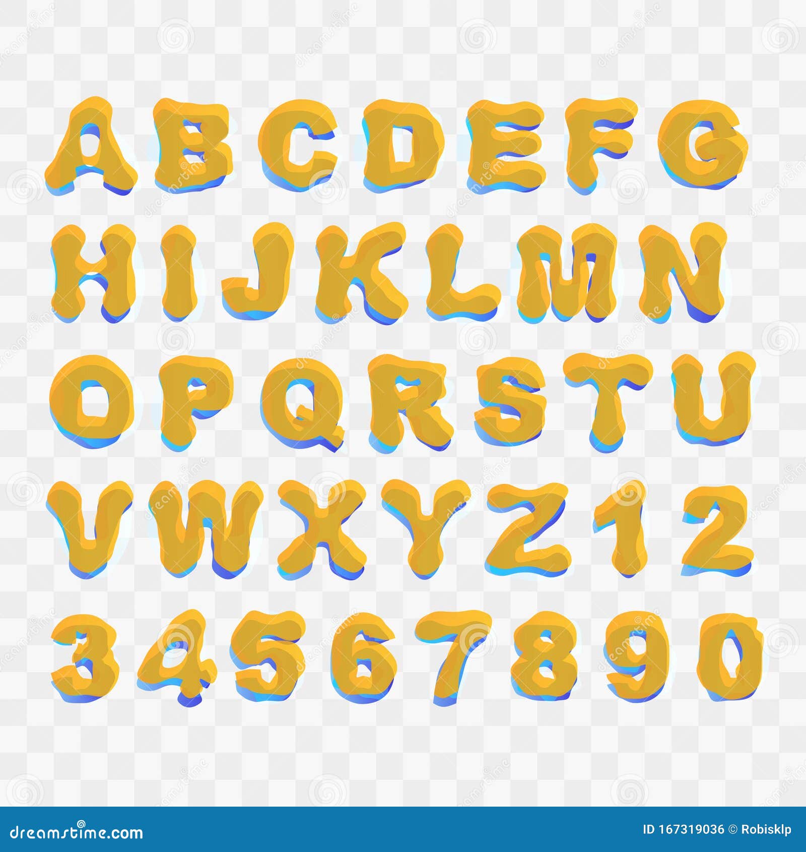 Colored Upper Case Distorted Alphabet Letters and Numbers Collection ...