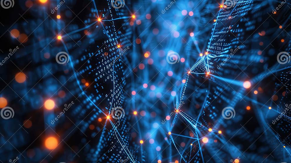 A Blue and Orange Computer Network with Many Small Dots Stock ...