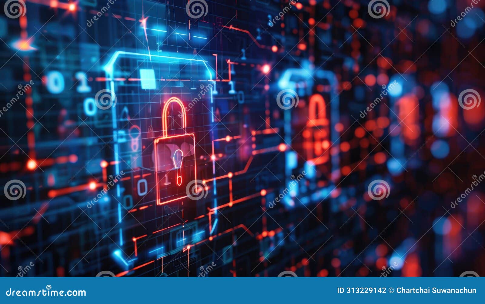 A Blue and Orange Computer Screen with a Blue Lock on it by AI ...