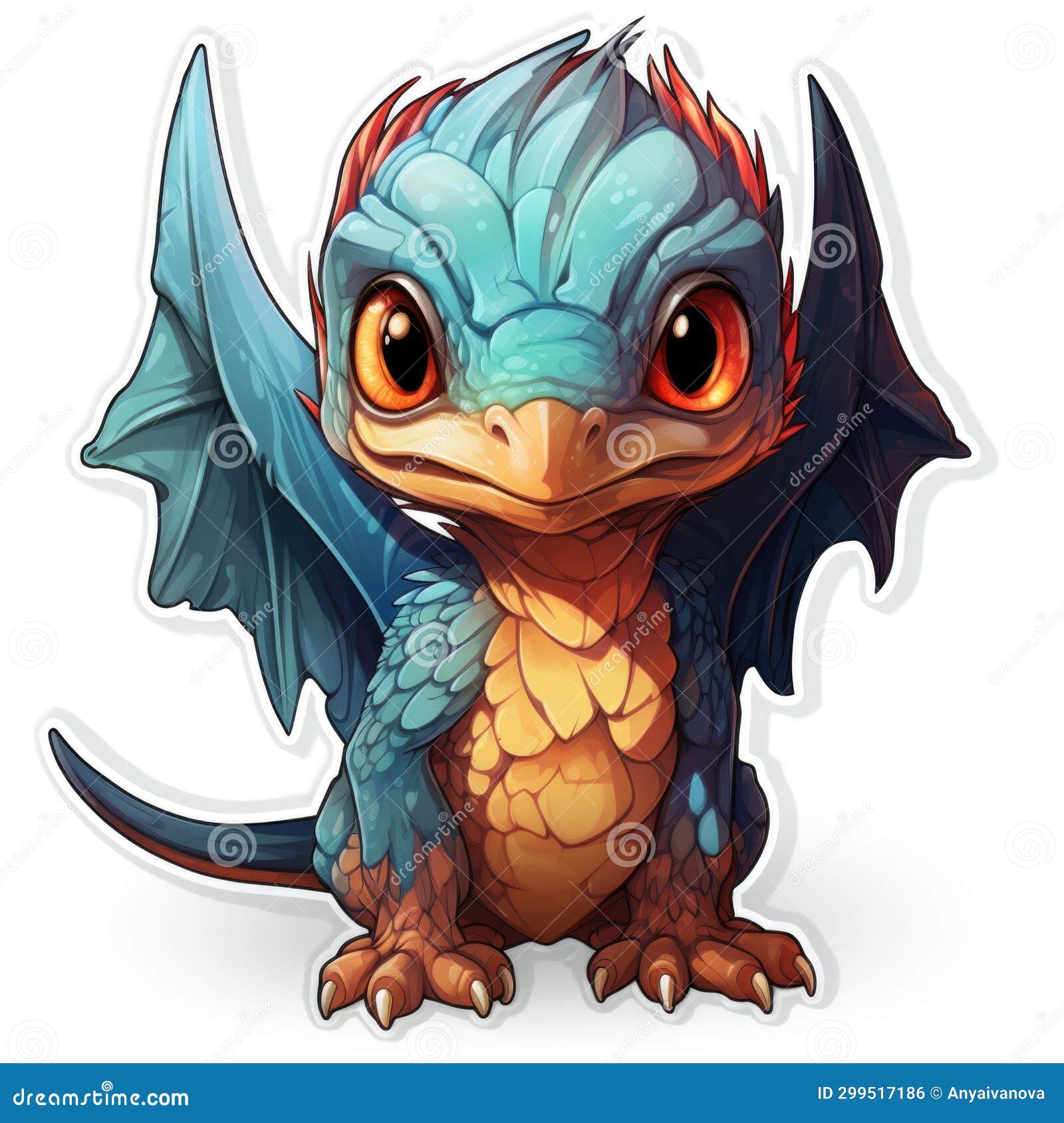 A Blue and Orange Dragon Sitting on a White Surface Stock Illustration ...