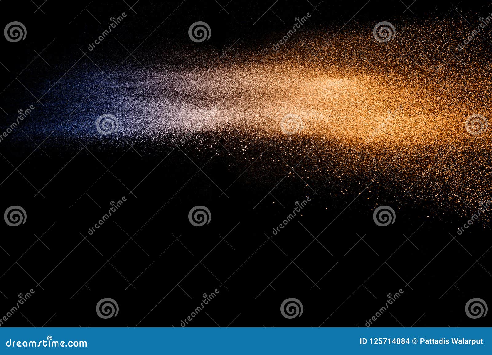Blue Orange Dust Particles Explosion on Black Background. Stock Photo ...