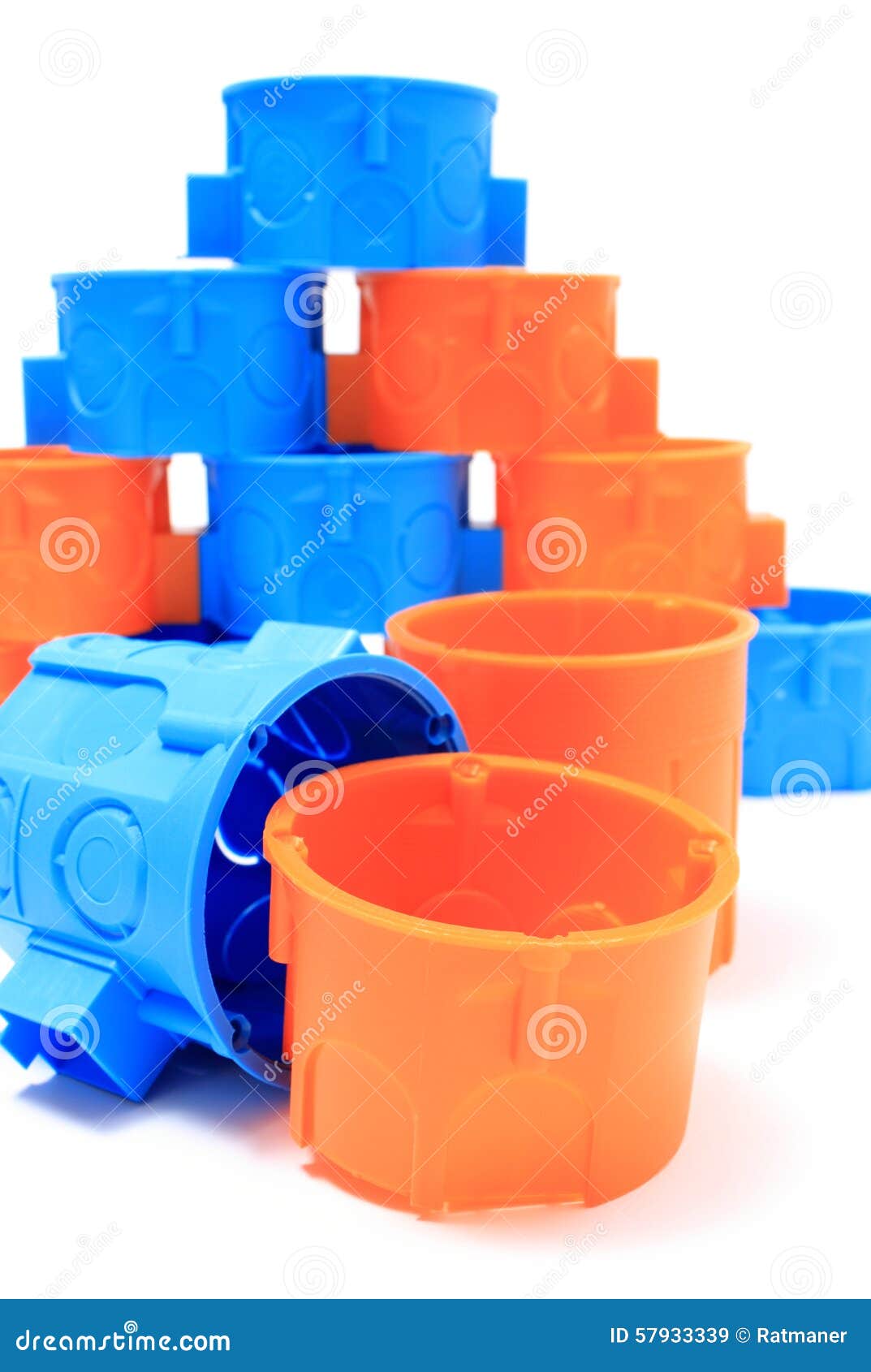 Blue and Orange Electrical Boxes on White Background Stock Image ...