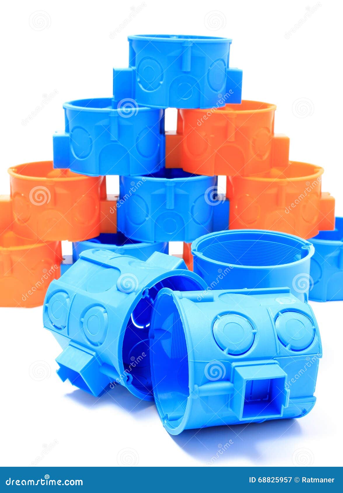Blue and Orange Electrical Boxes on White Background Stock Image ...
