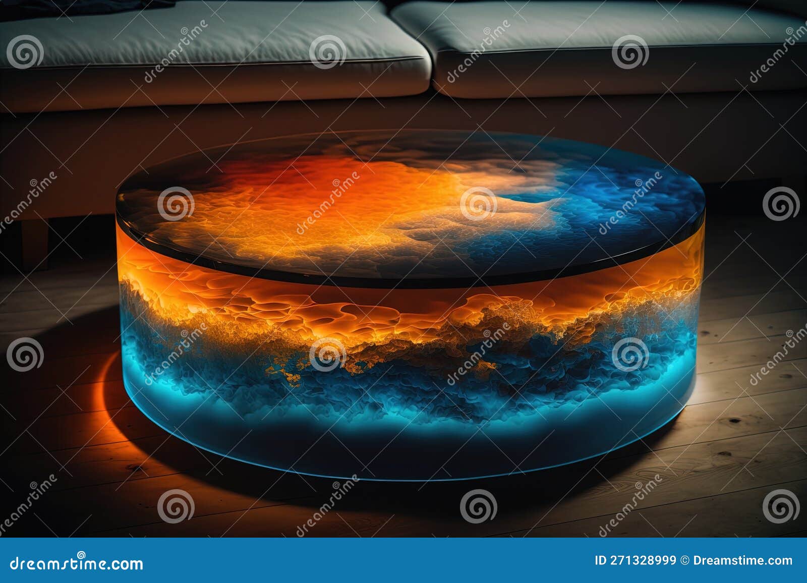 Blue and Orange Epoxy Resin Coffee Table. Generative AI Stock ...