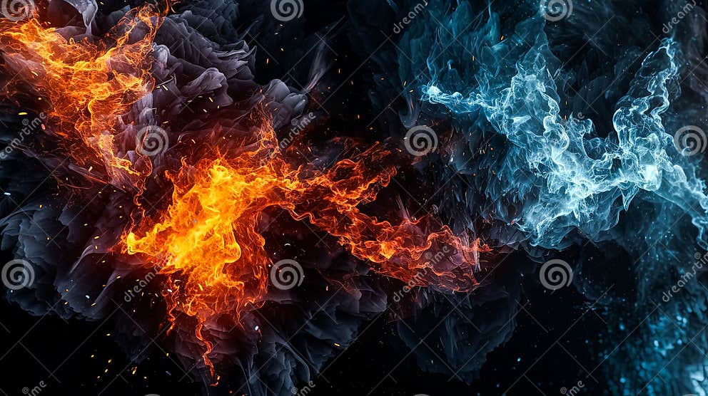 A Blue and Orange Fire with a Black Background Stock Image - Image of ...