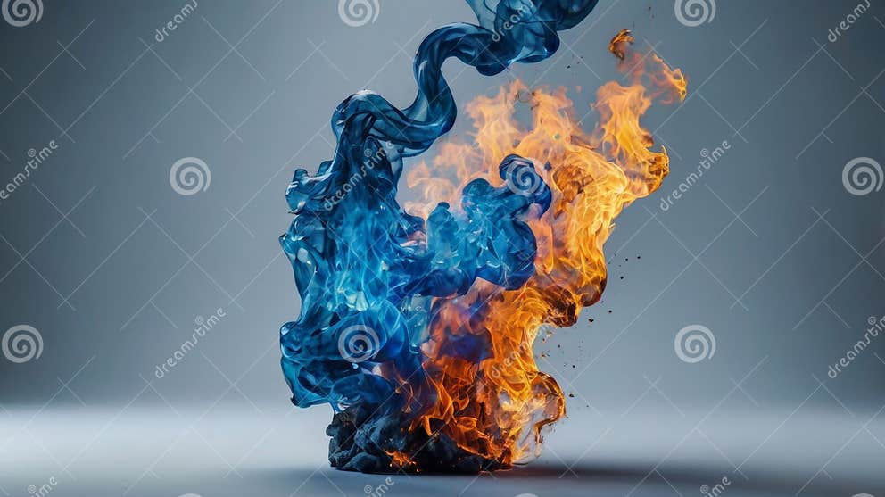 Blue and Orange Fire Burning on Grey Background Stock Photo - Image of ...