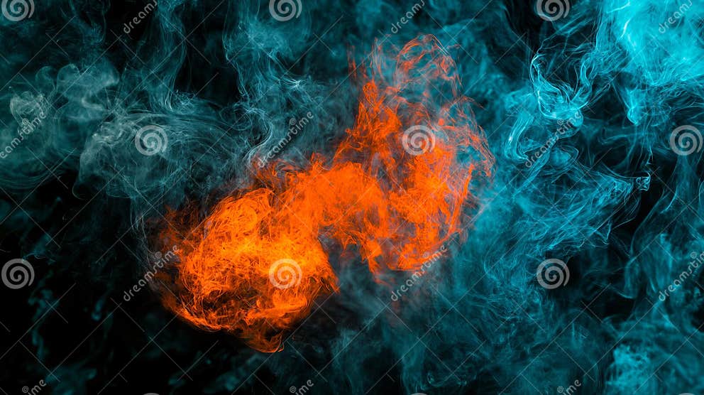 A Blue and Orange Fire is in the Middle of a Black Background Stock ...