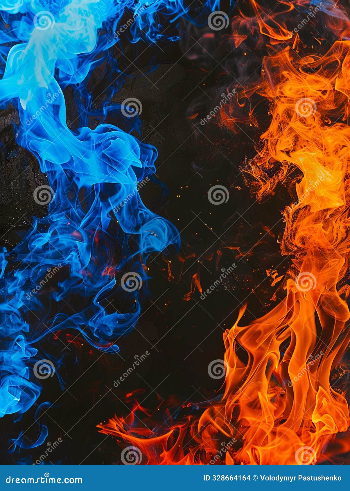 A Blue and Orange Fire and Smoke on a Black Background Stock Photo ...