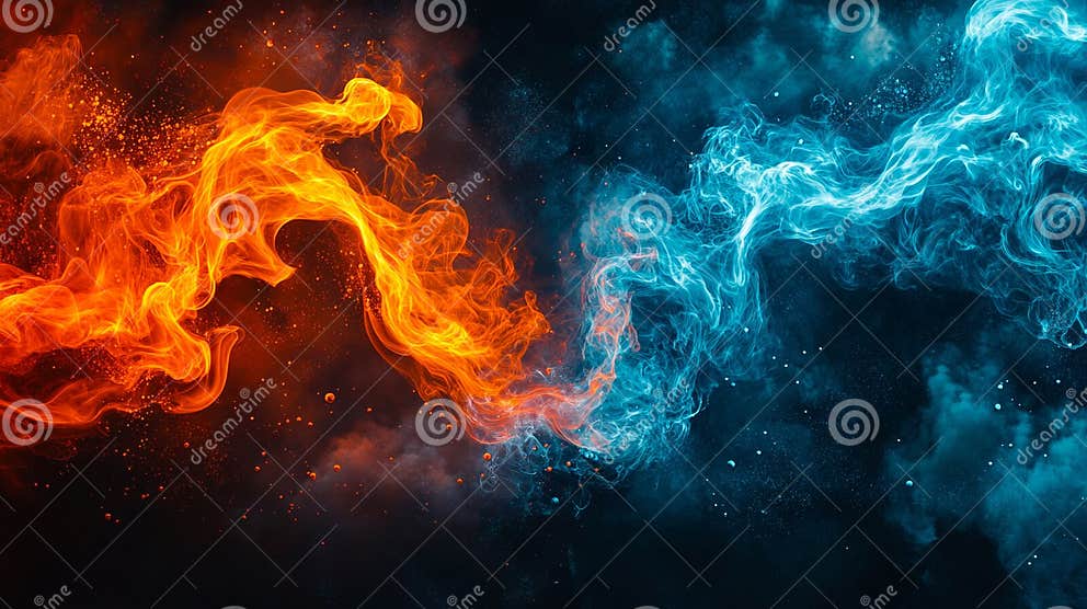 A Blue and Orange Fire and Smoke on a Black Background Stock Photo ...