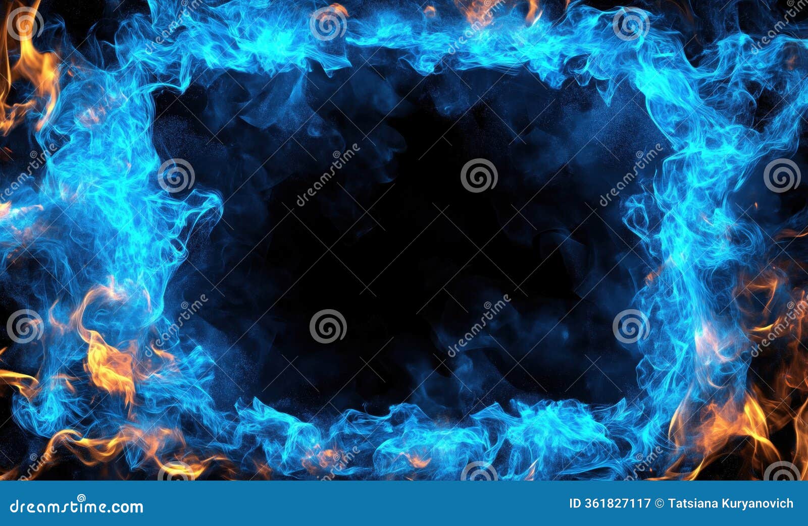 Blue and Orange Flame Border Frame with Smoke Effects for Creative ...