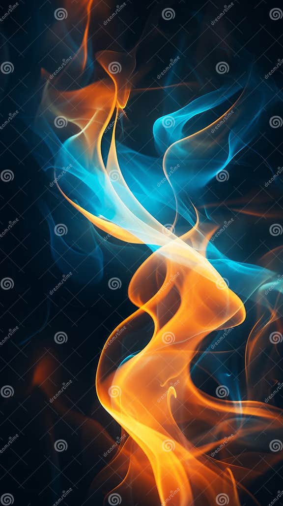 Blue and Orange Flames on a Black Background Stock Illustration ...