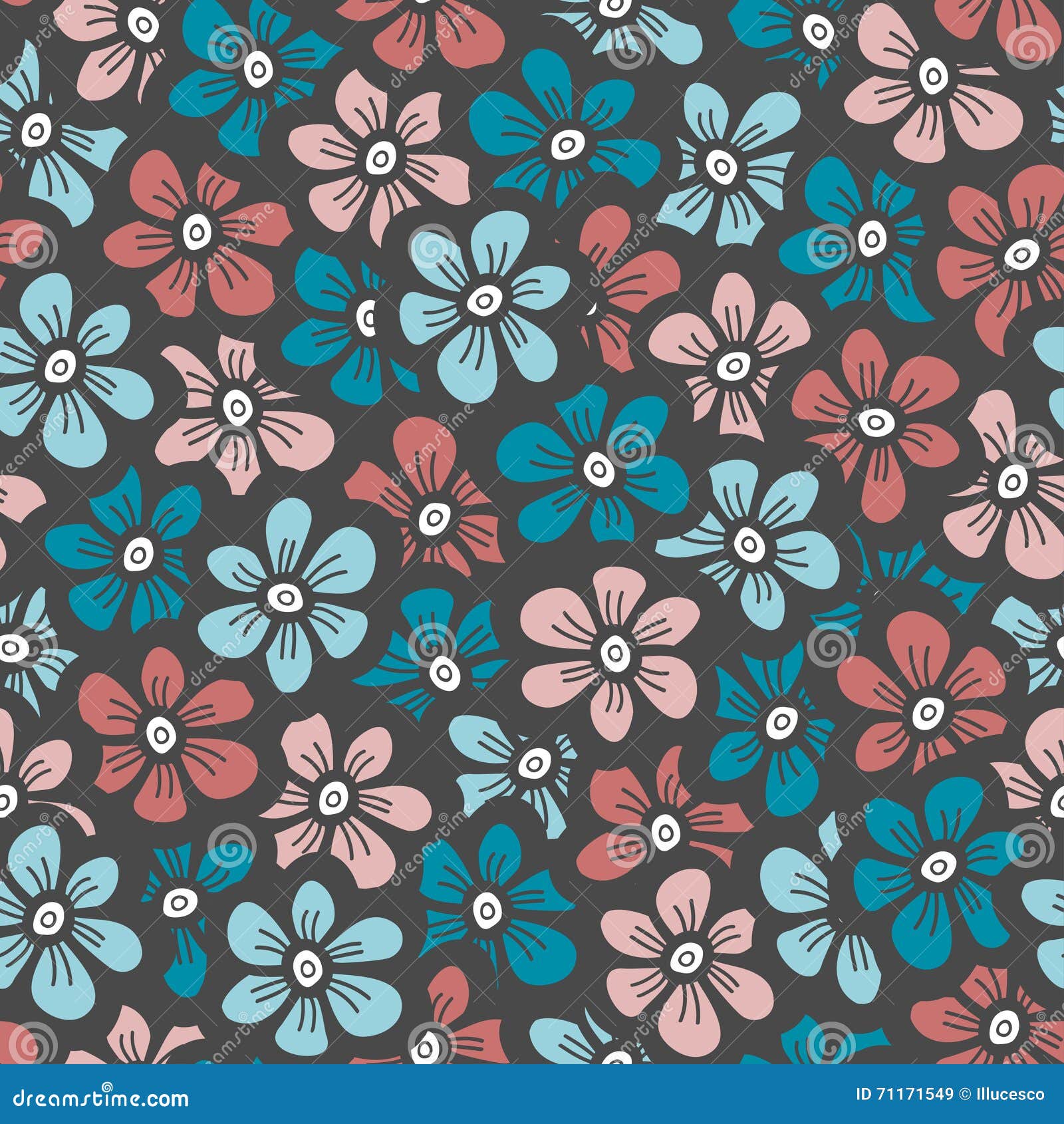 Blue and Orange Flower Seamless Pattern Stock Vector - Illustration of ...