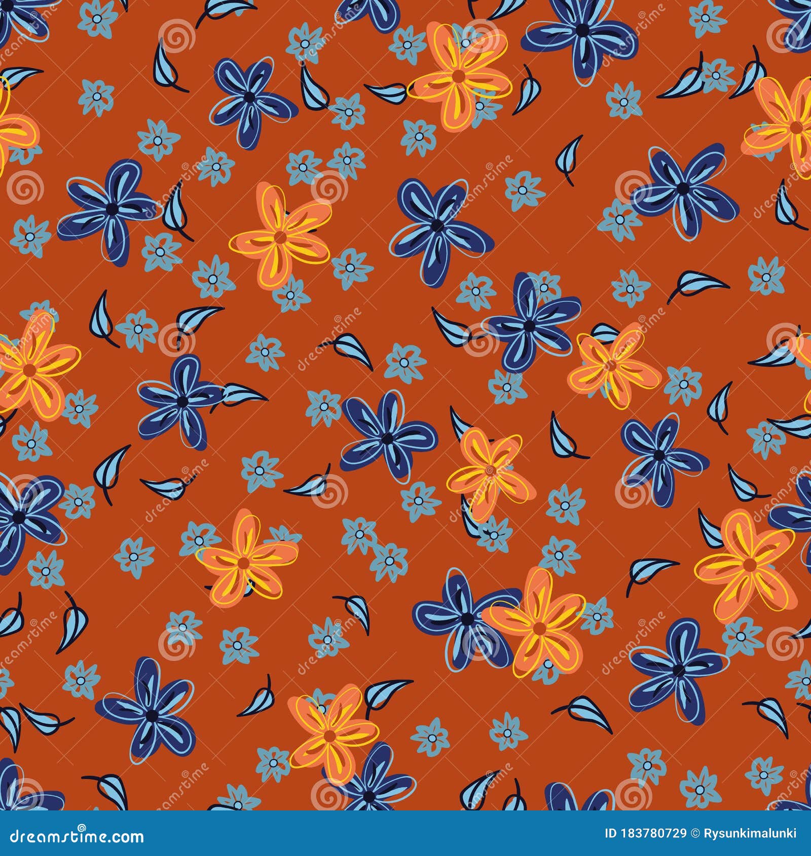 Blue and Orange Flowers Seamless Vector Pattern Stock Vector ...