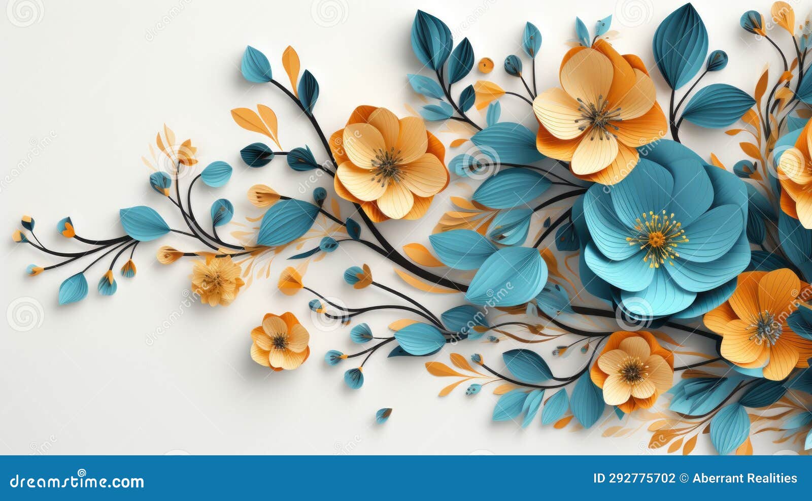 Blue and Orange Flowers on a White Background Stock Illustration ...