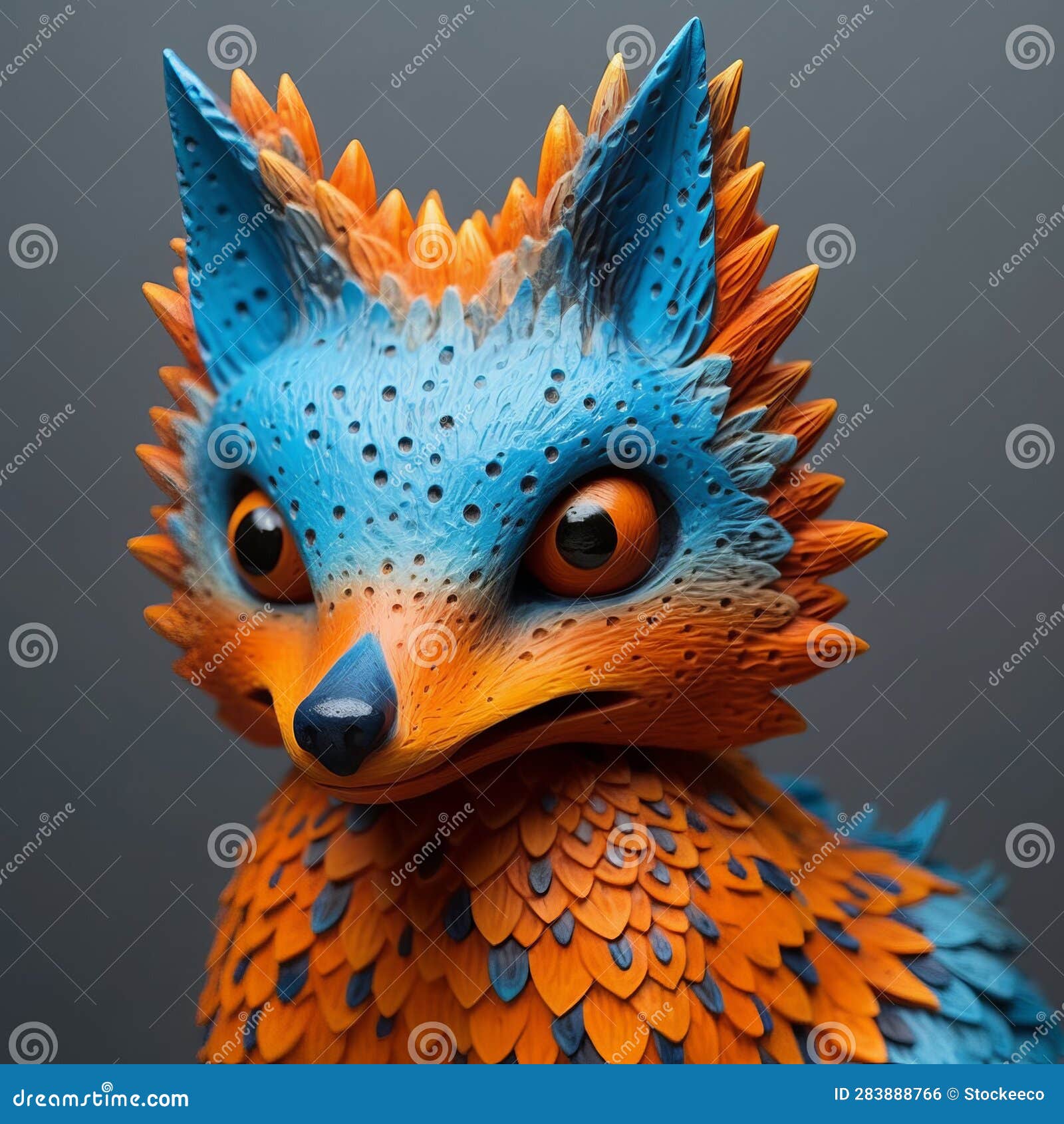 Close Up of Blue and Orange Fox Figurine in the Style of Filip Hodas ...