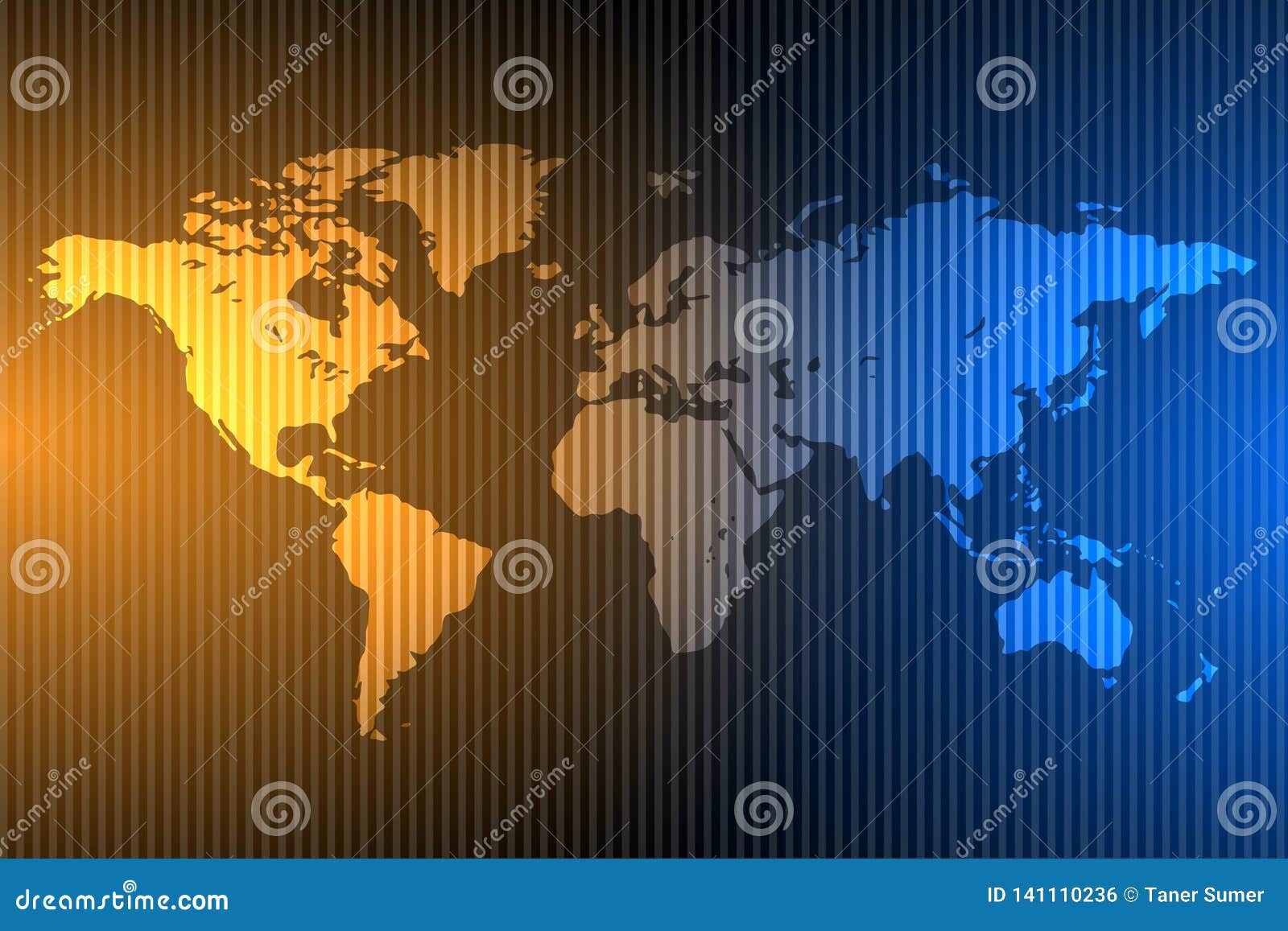 Blue and Orange Global Map Background with Horizontal Lines, Vector ...