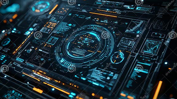 Blue and Orange Glowing Elements Form the Interface of a Futuristic ...