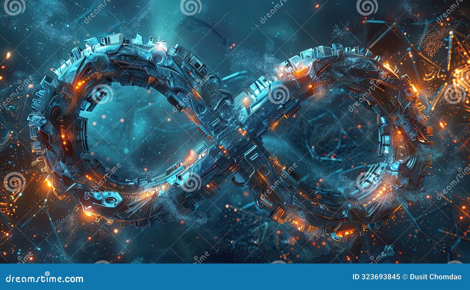A Blue and Orange an Infinity Symbol Made of Interconnected Gears and ...