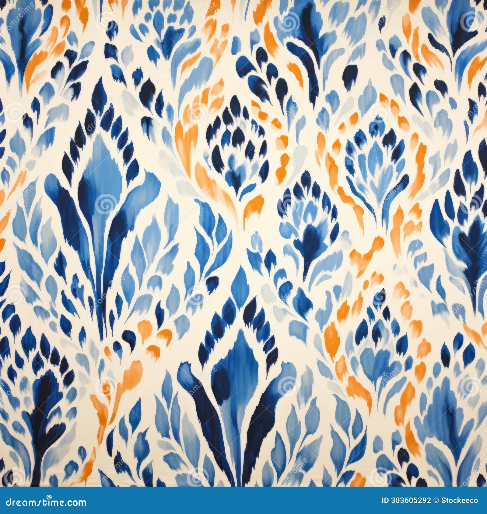 Blue and Orange Leaf Accent Fabric Pattern for Tablecloths Stock ...