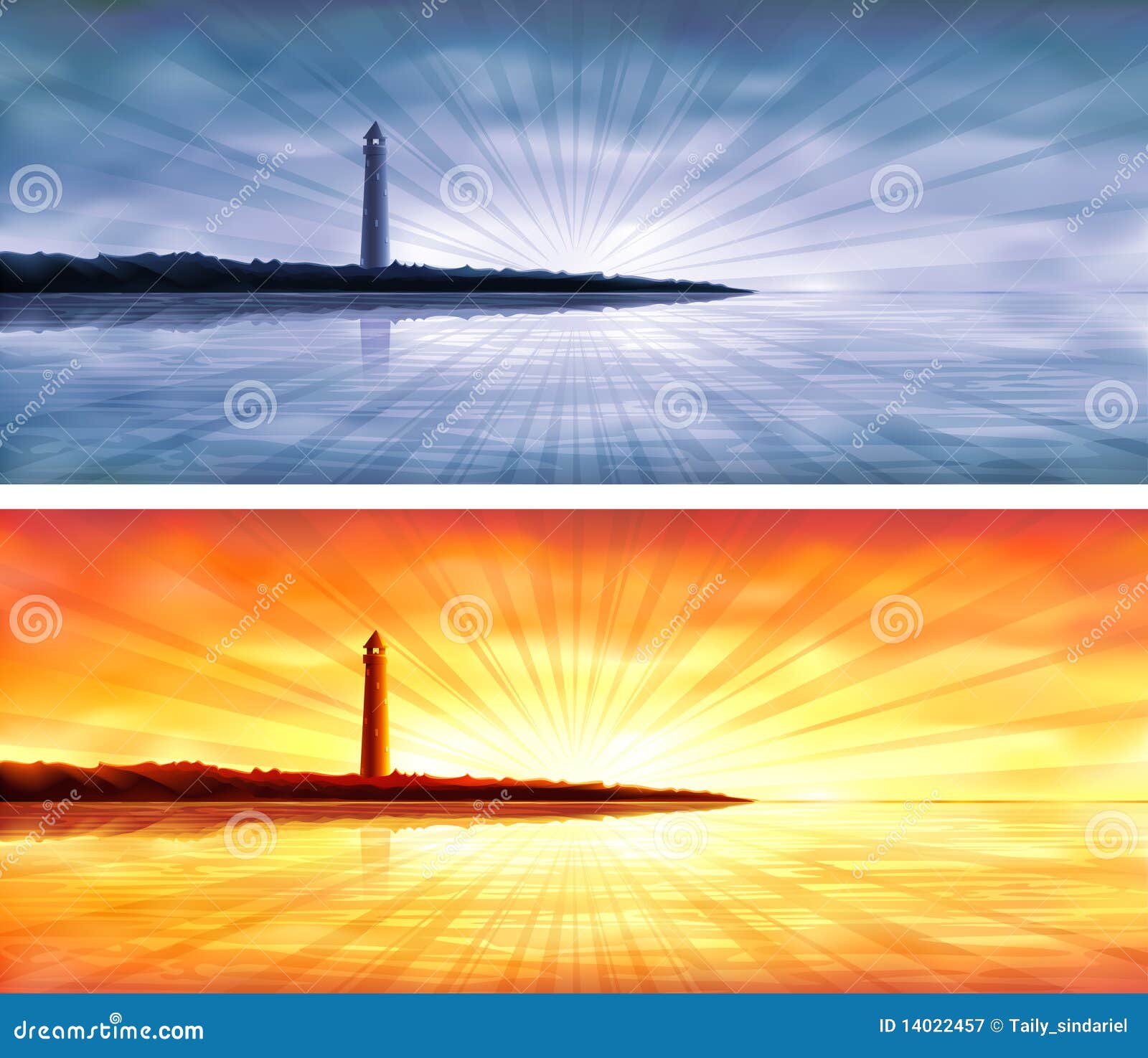 Blue and Orange Lighthouse Banners Stock Vector - Illustration of dusk ...