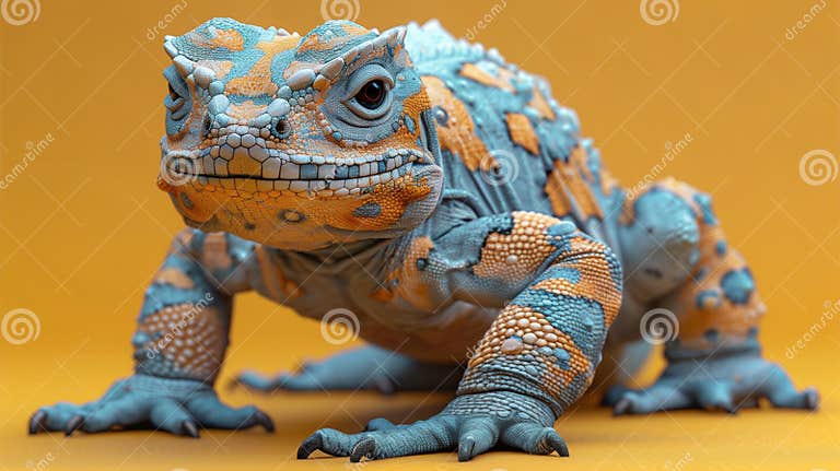 Blue and Orange Lizard with Intricate Scales and Patterns Resting on a ...