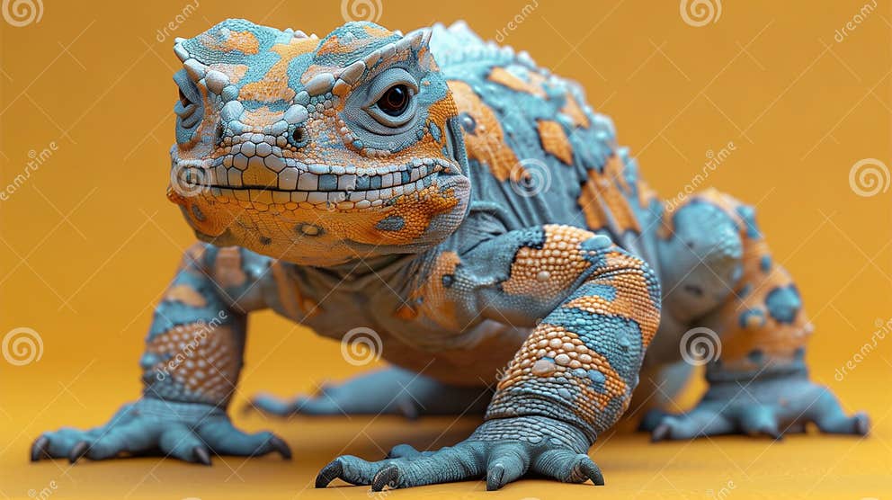 Blue and Orange Lizard with Intricate Scales and Patterns Resting on a ...