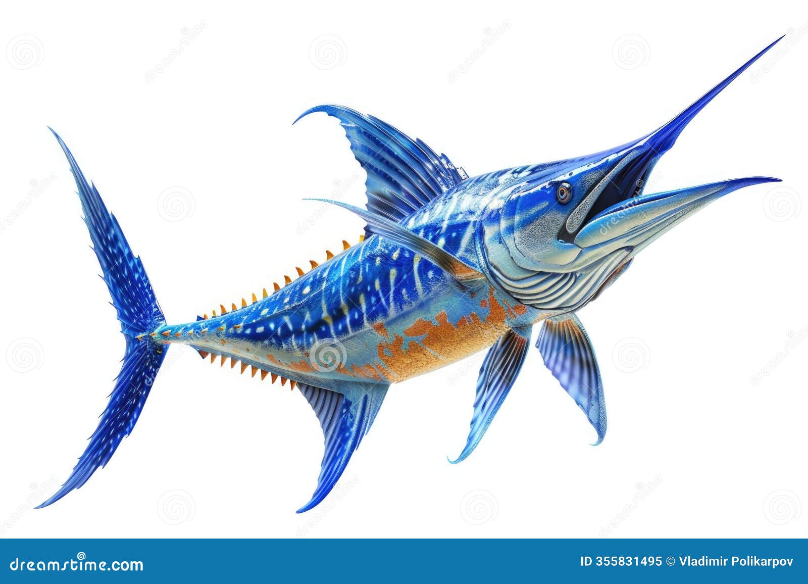 A Blue and Orange Marlin Fish on a White Background Stock Image - Image ...