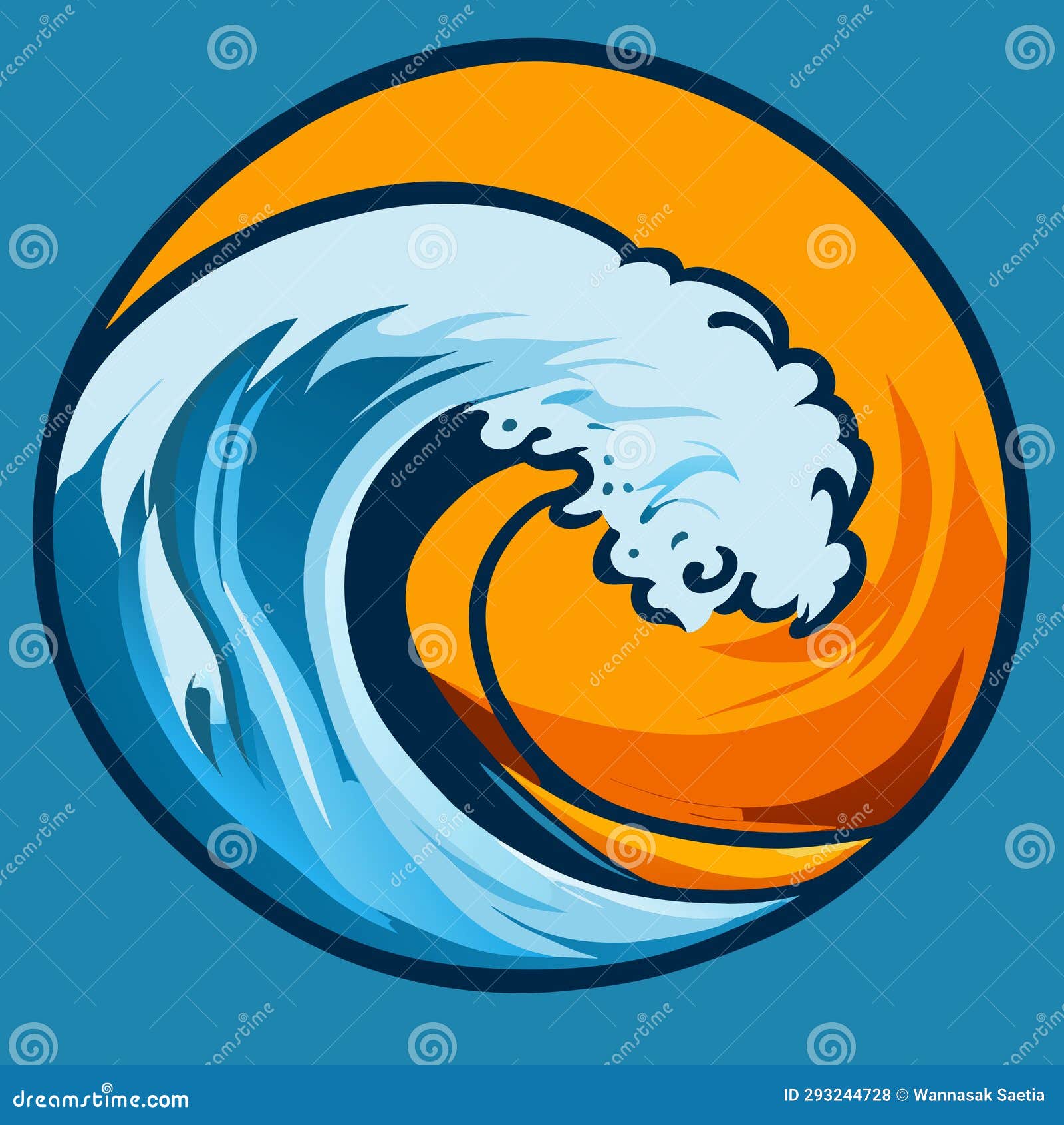 Blue and orange ocean wave stock illustration. Illustration of drawing ...